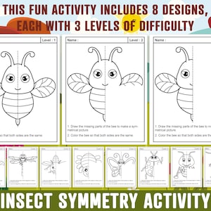 Insect Symmetry Worksheet, Insect Theme Lines of Symmetry Activity, 24 ...