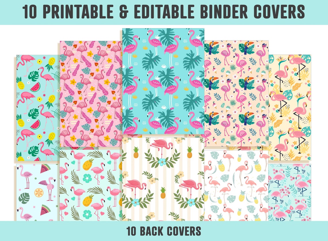 Binder Cover Flamingo 10 Printable & Editable Binder - Etsy