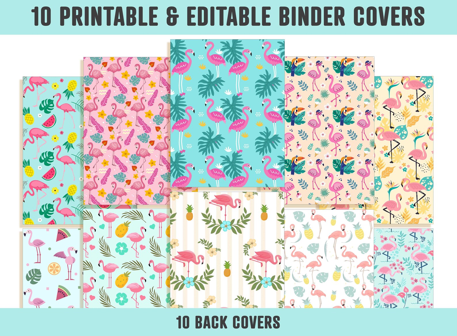 Binder Cover Flamingo 10 Printable & Editable Binder - Etsy