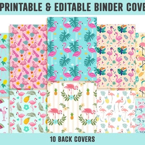 Binder Cover Flamingo, 10 Printable & Editable Binder Covers+spines ...