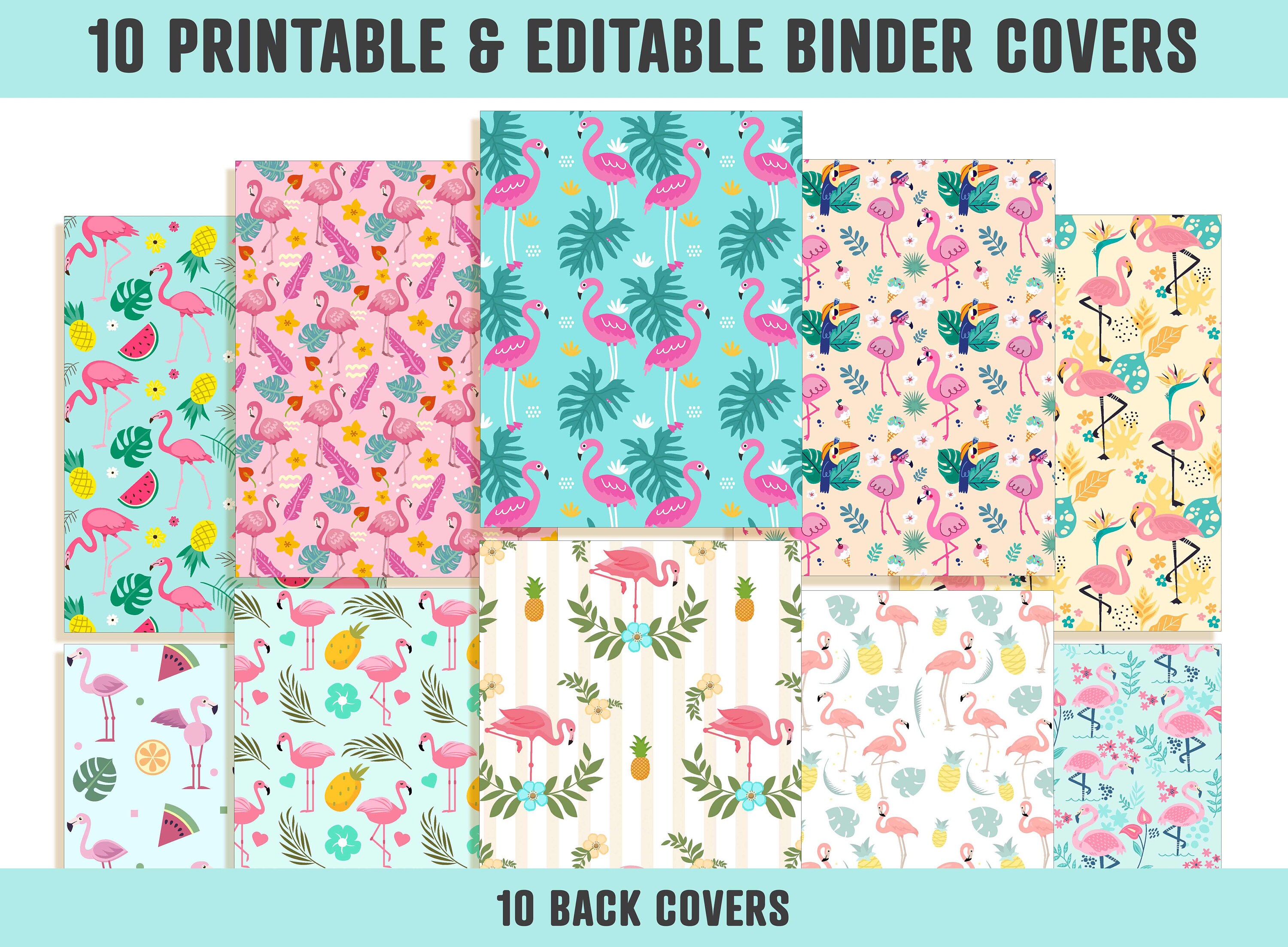 Binder Cover Flamingo 10 Printable & Editable Binder - Etsy