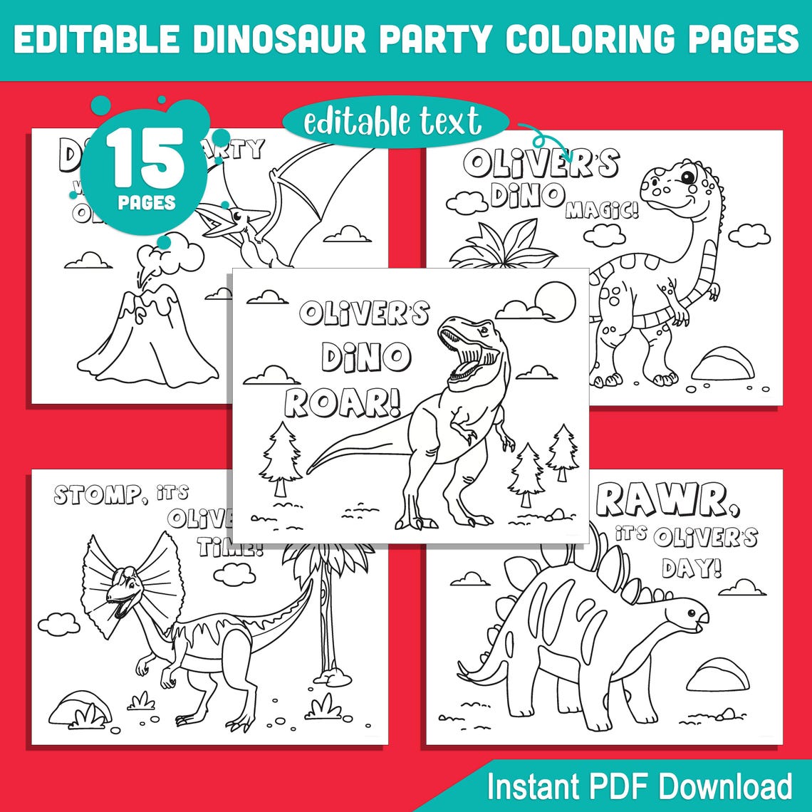 Editable Dinosaur Party Coloring Pages: 15 Fun Printable Sheets for a ...
