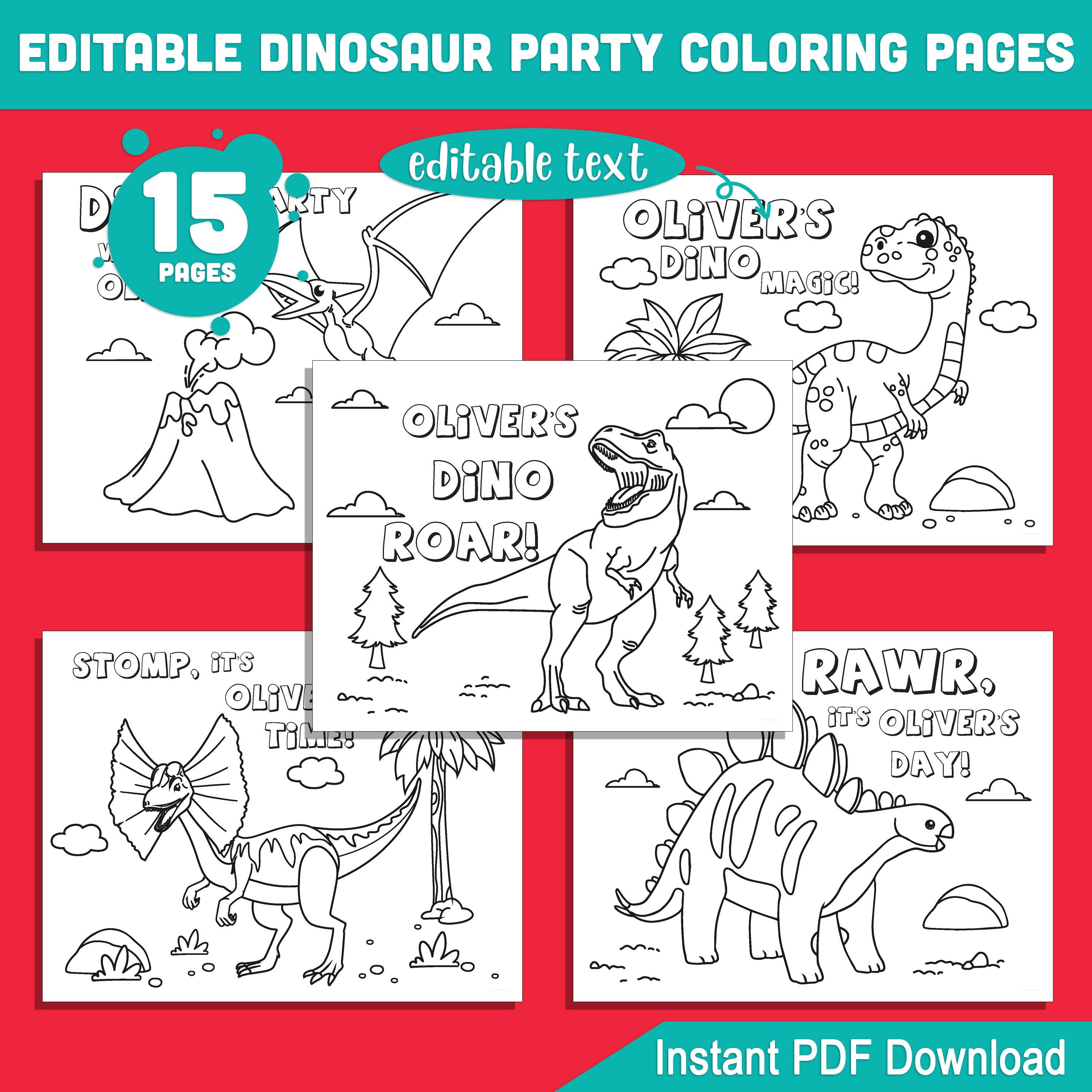 Editable Dinosaur Party Coloring Pages: 15 Fun Printable Sheets for a ...