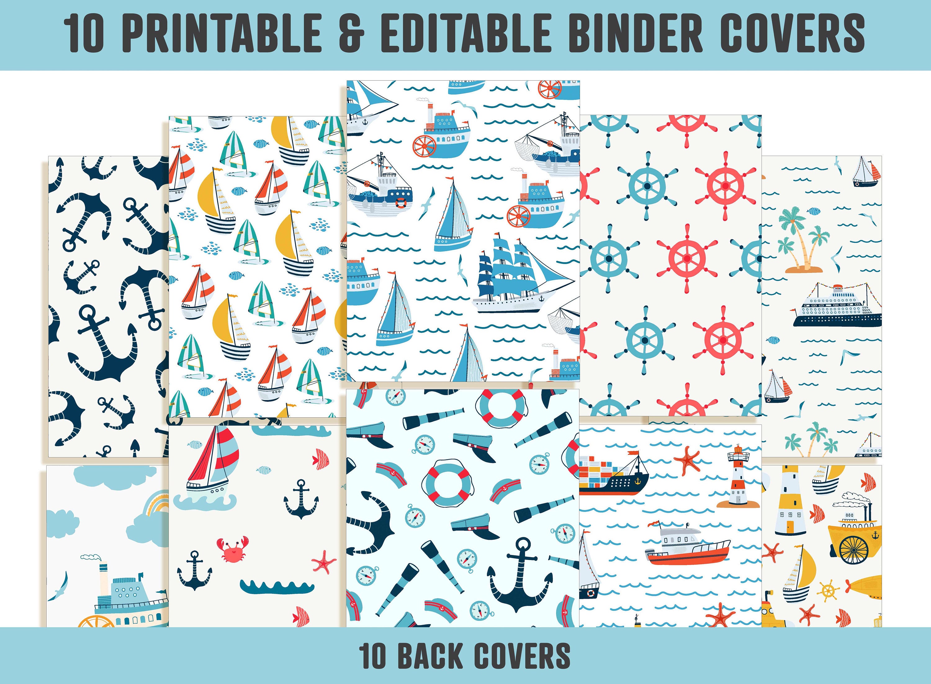 Ocean Binder Cover 10 Printable/editable Coversspines - Etsy