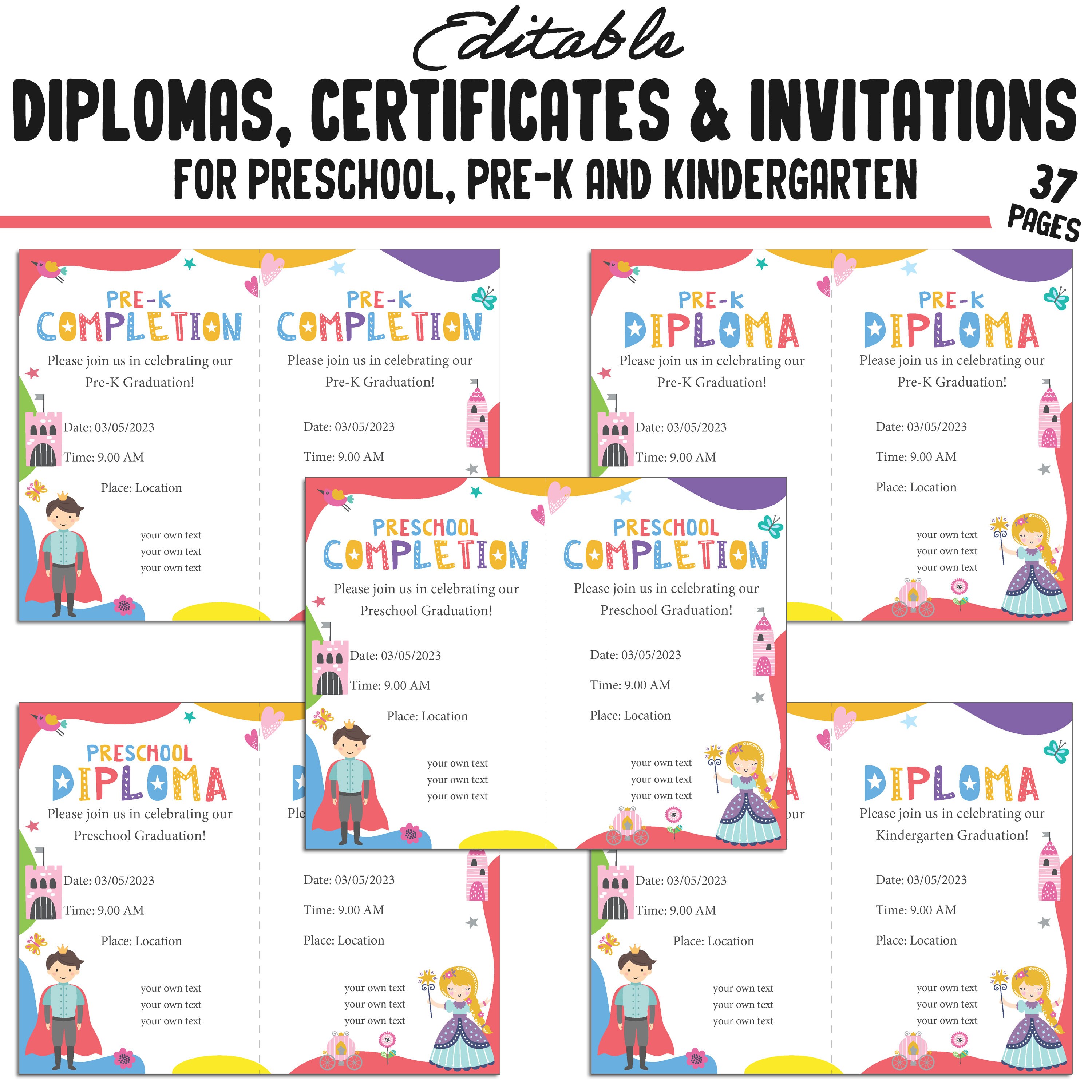 Editable Kindergarten, Pre-k, and Preschool Graduation Invitations ...