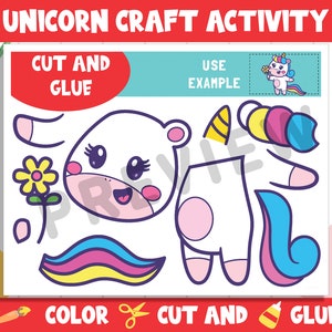 Cute Unicorn Craft Activity - Color, Cut, and Glue for Prek to 2nd ...