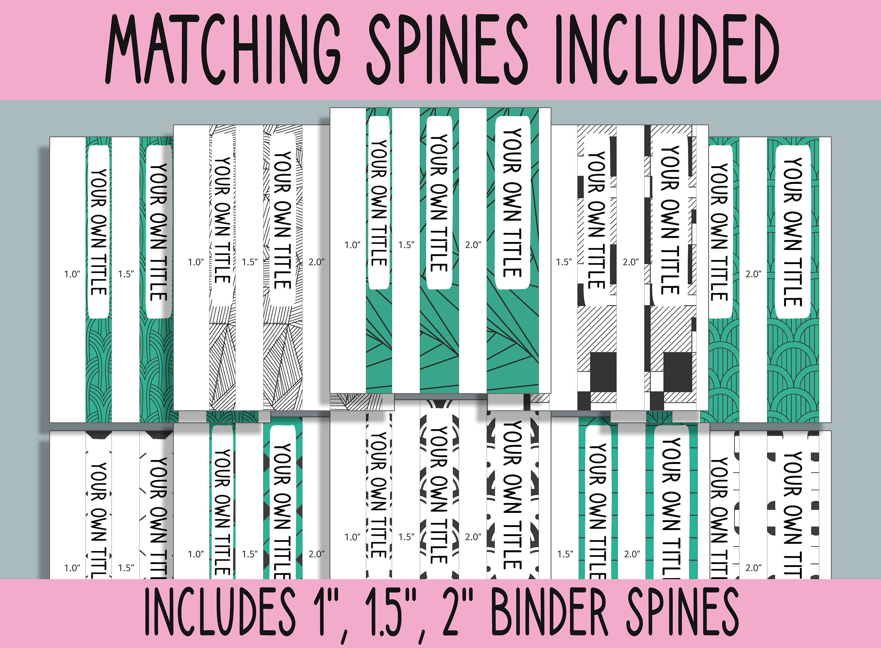 10 Editable Green and Black Binder Covers, Includes 1, 1.5, 2 Spines ...