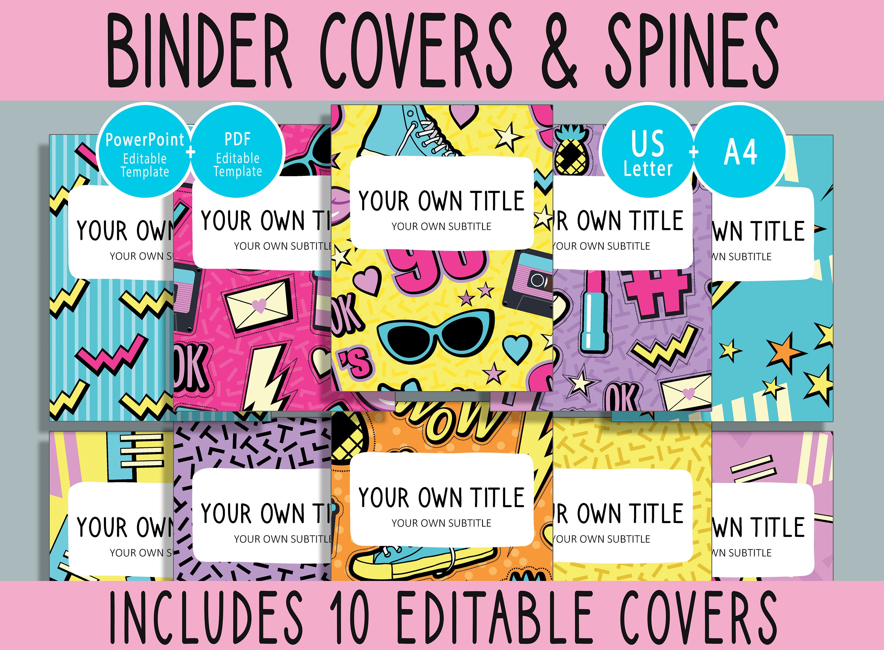 10 Editable 90s Pattern Binder Covers Includes 1 1.5 - Etsy