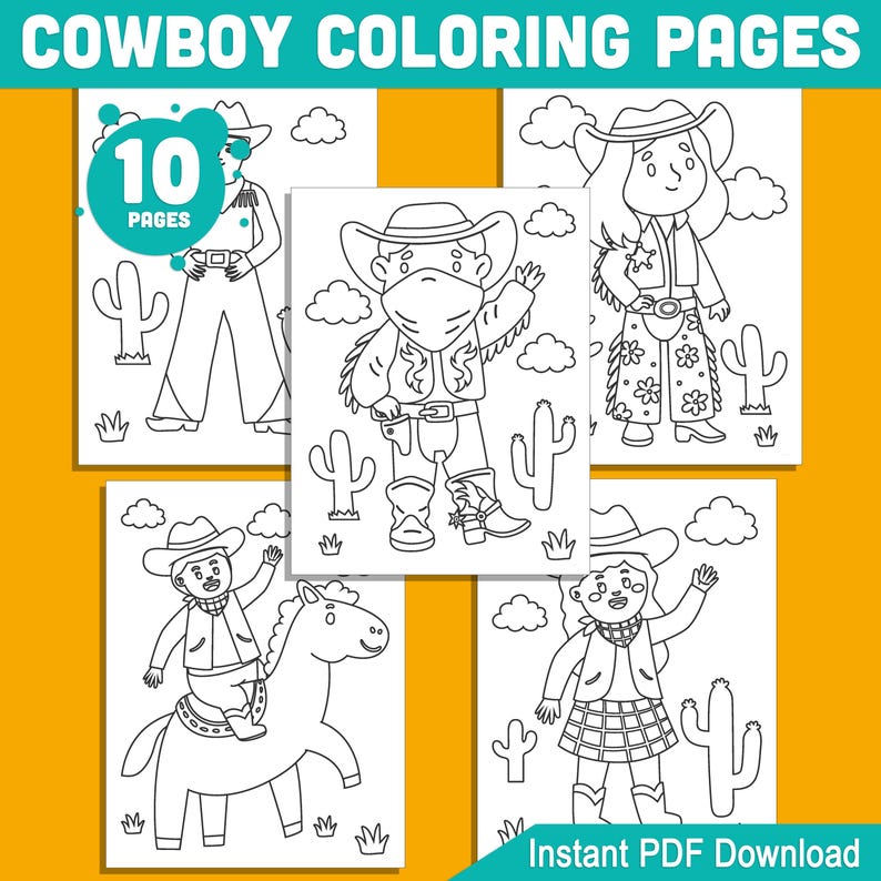 Cowboy Coloring Pages: 10 Simple and Fun Designs for Preschool and ...