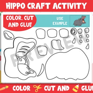 Cute Hippo Craft Activity - Color, Cut, and Glue for Prek to 2nd Grade ...