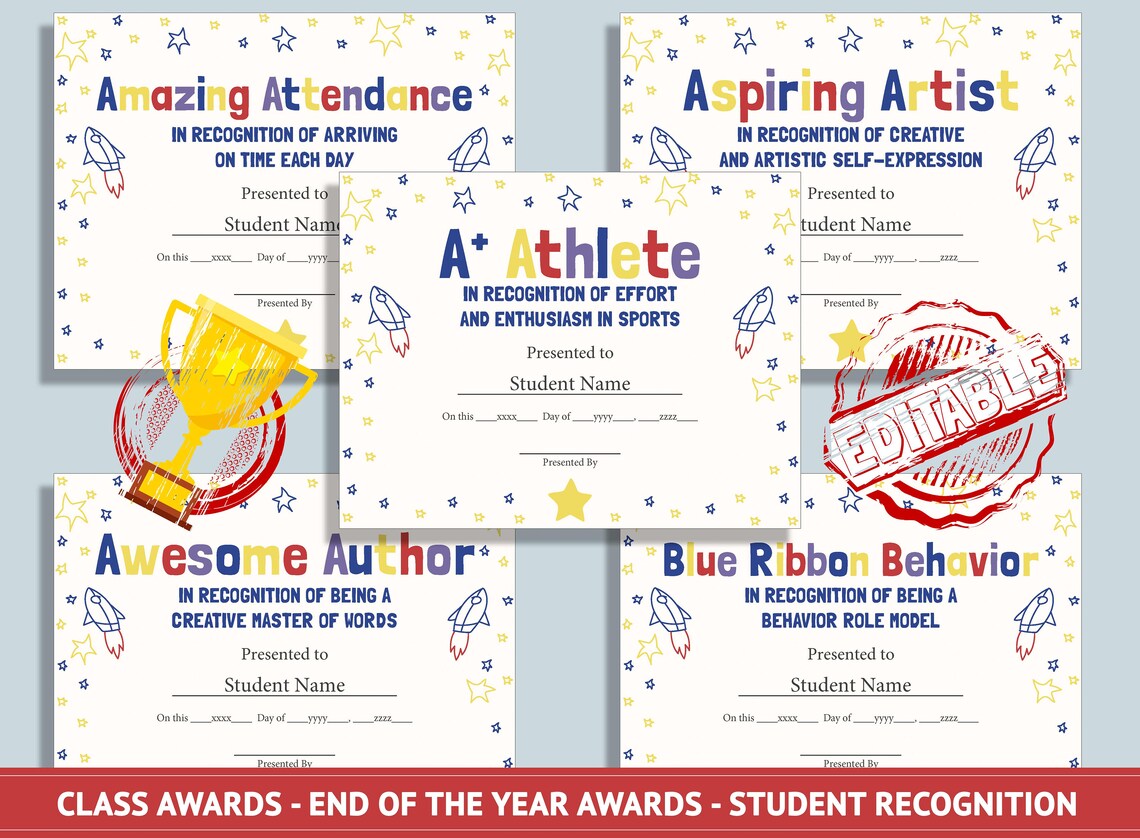 Editable Student of the Week Awards, End of School Year Awards, Student ...