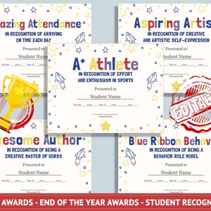 Editable Student of the Week Awards, End of School Year Awards, Student ...
