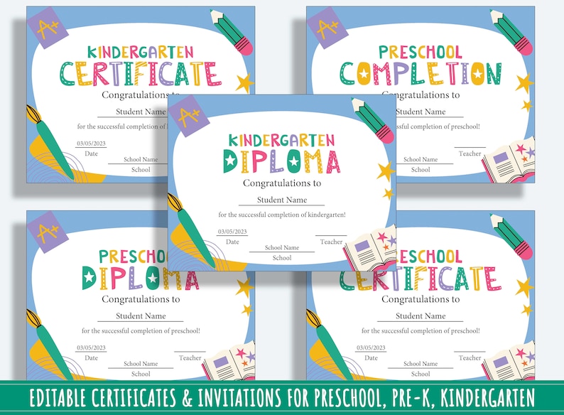 Preschool Certificate End of the Year, Editable Preschool Certificates ...