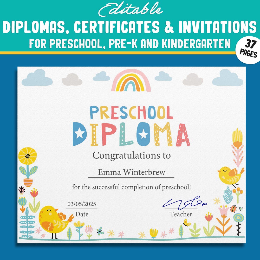 Diplomas, Certificates and Graduation Invitations for Preschool, Pre-k ...