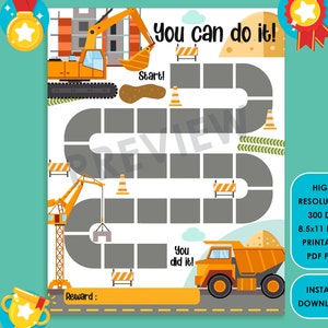 Printable Building Work Reward Chart for Kids: Fun Construction Theme ...