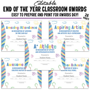 Editable End of Year Awards for Students, 26 Pages, PDF, Instant ...