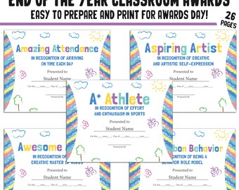 Editable and Fun End of Year Class Awards for Students, 26 Pages, PDF ...