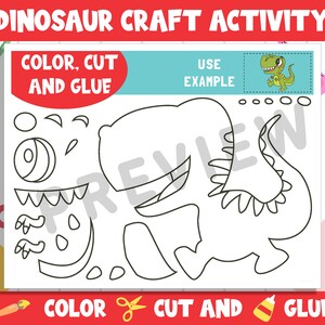 Cute Dinosaur Craft Activity - Color, Cut, and Glue for Prek to 2nd ...