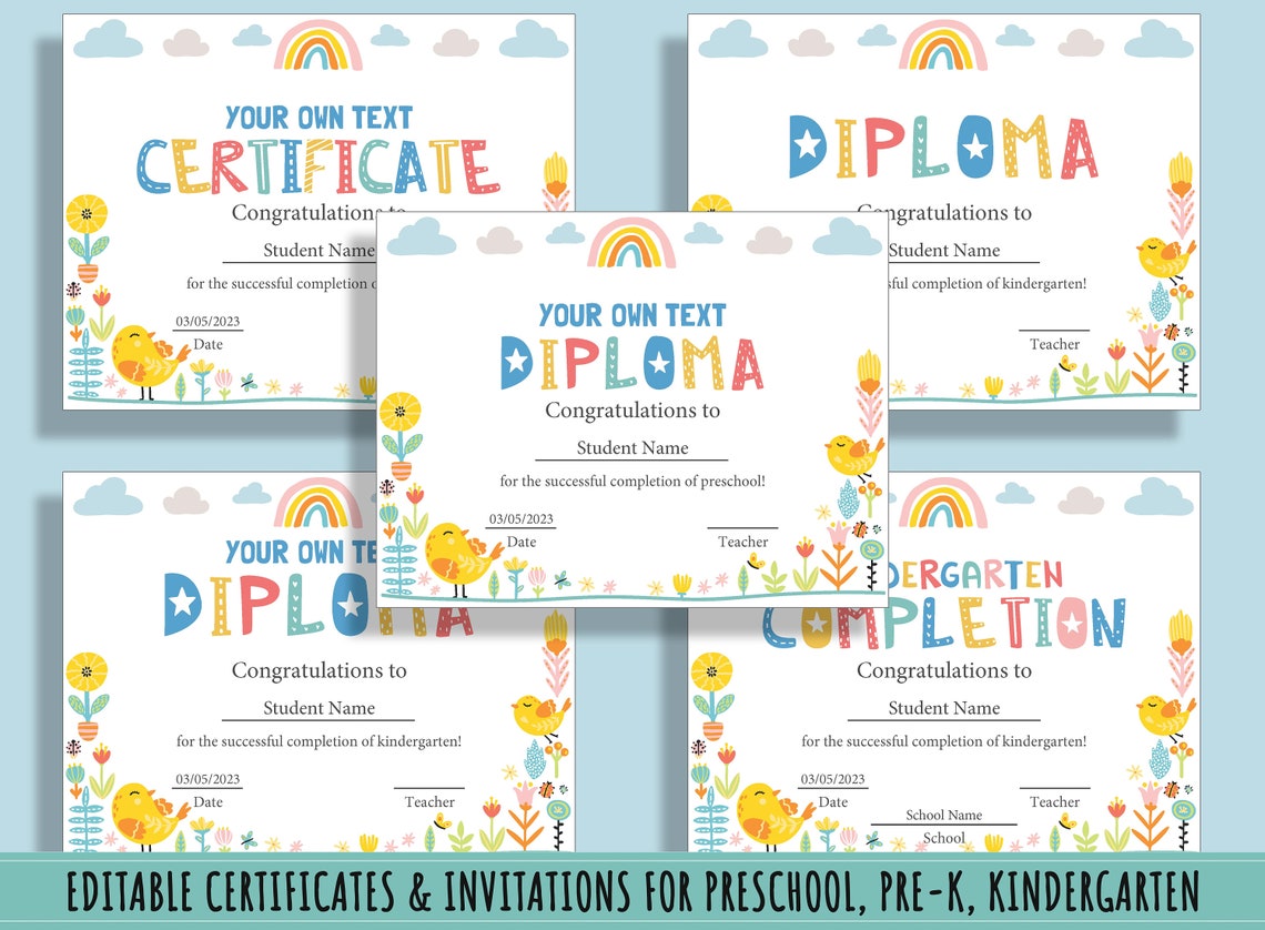 Diplomas, Certificates and Graduation Invitations for Preschool, Pre-k ...