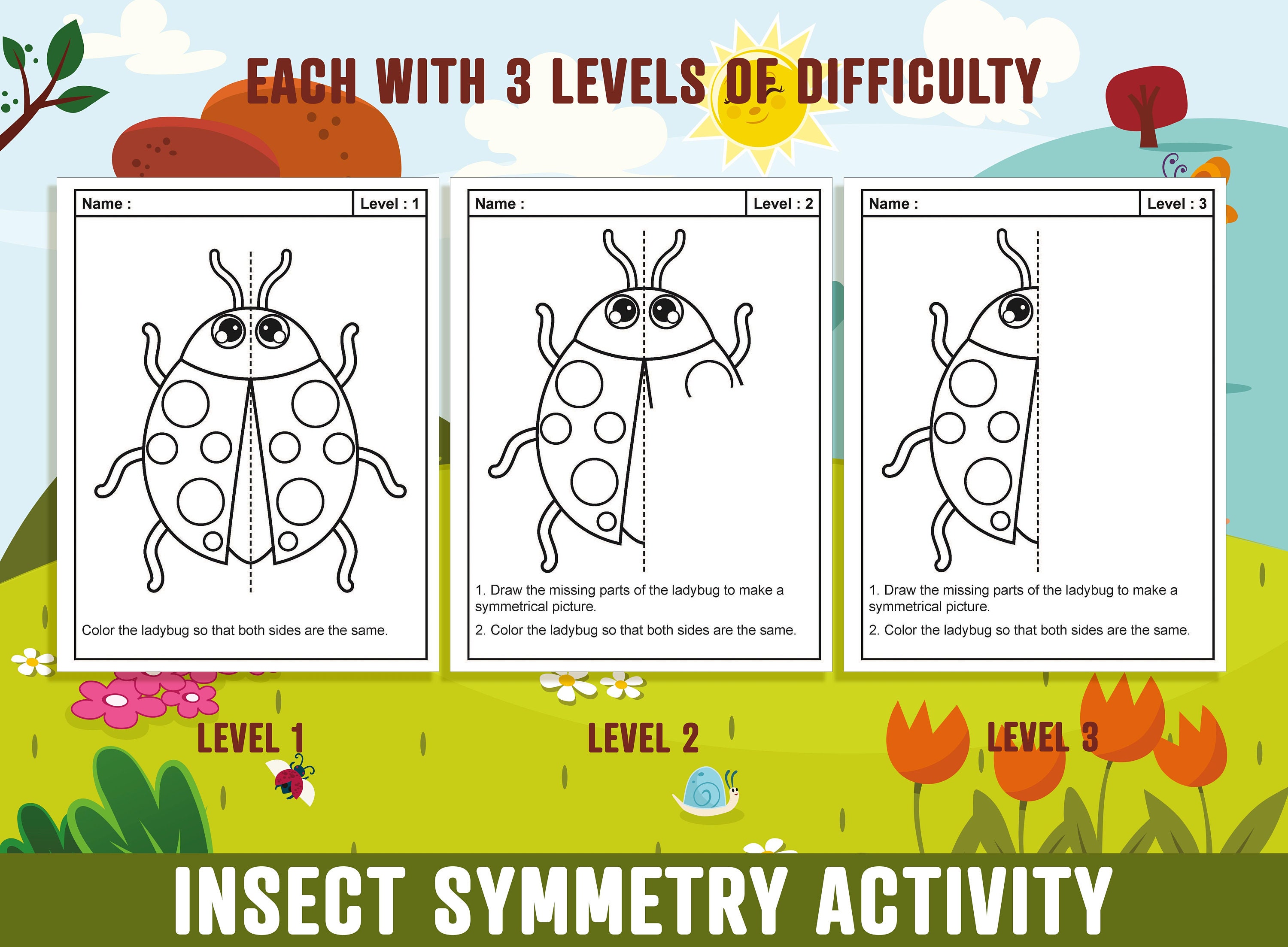 Insect Symmetry Worksheet, Insect Theme Lines of Symmetry Activity, 24 ...