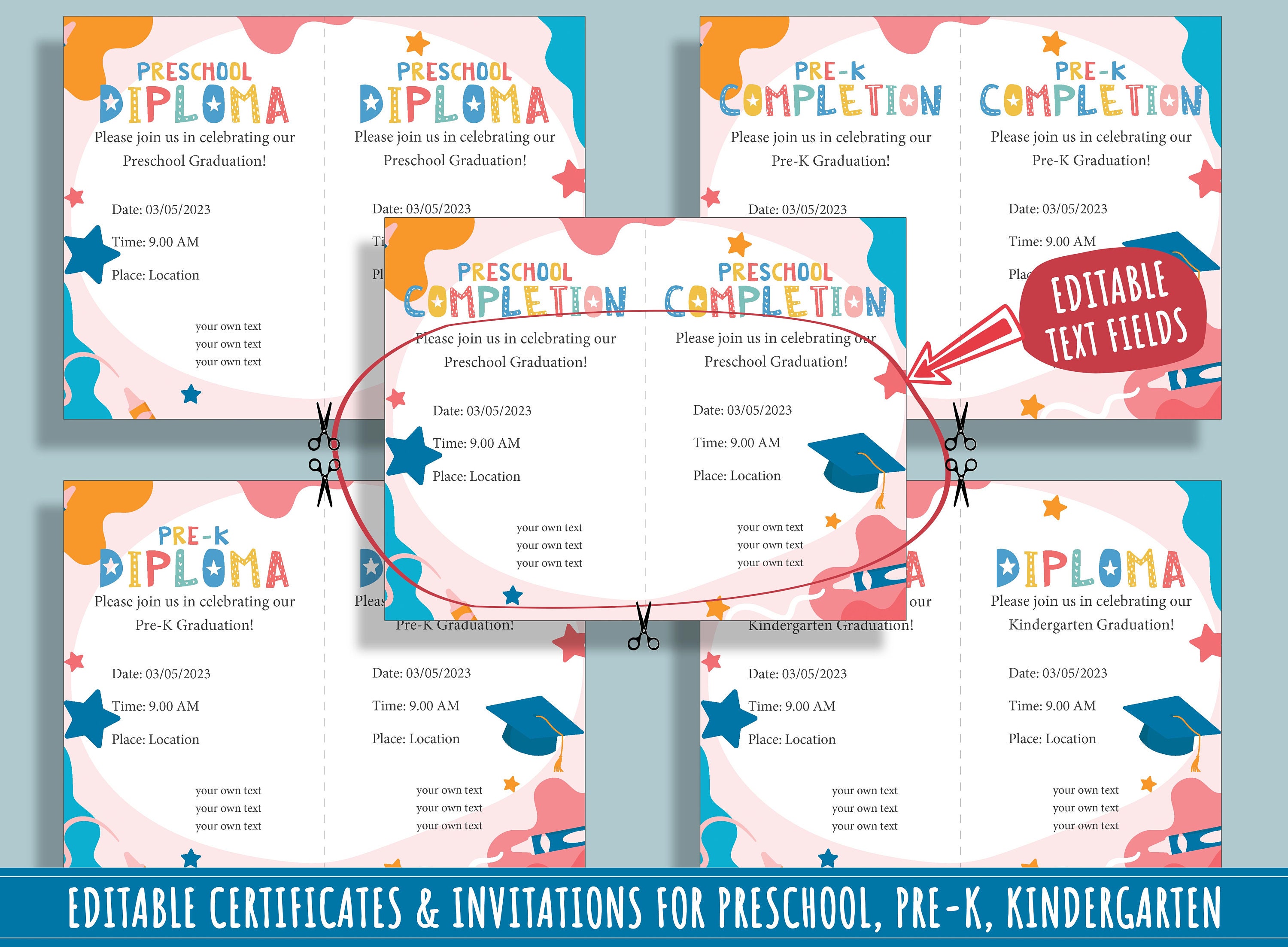 Editable Diplomas, Certificates, and Invitations for Children: 37 Pages ...