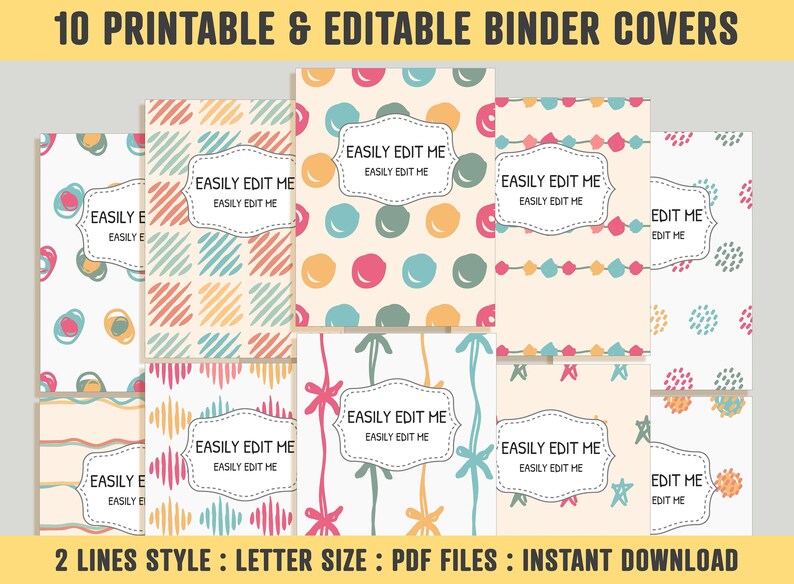 Binder Cover Printable Editable 10 Coversspines Binder - Etsy