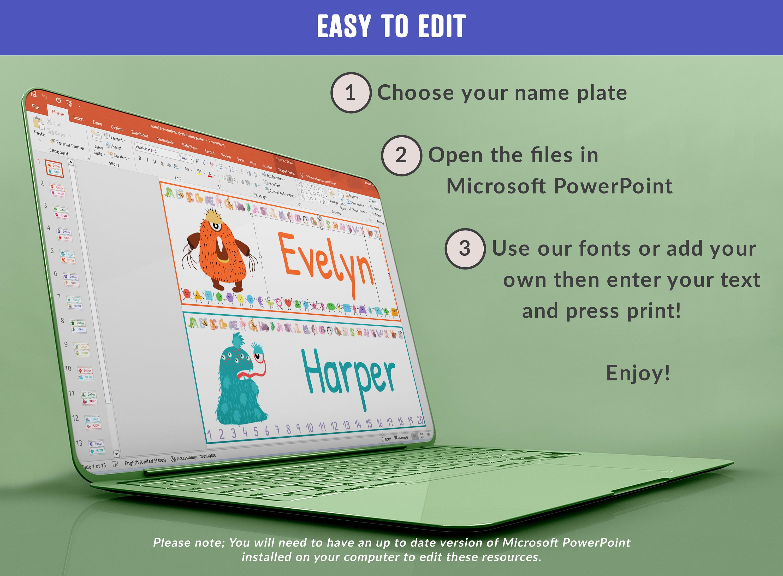 Student Desk Plates, 30 Printable/editable Monster Classroom Name Tags ...