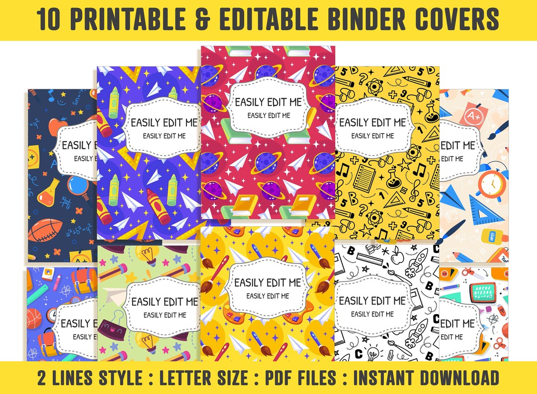 Back to School Binder Cover 10 Printable & Editable Binder - Etsy