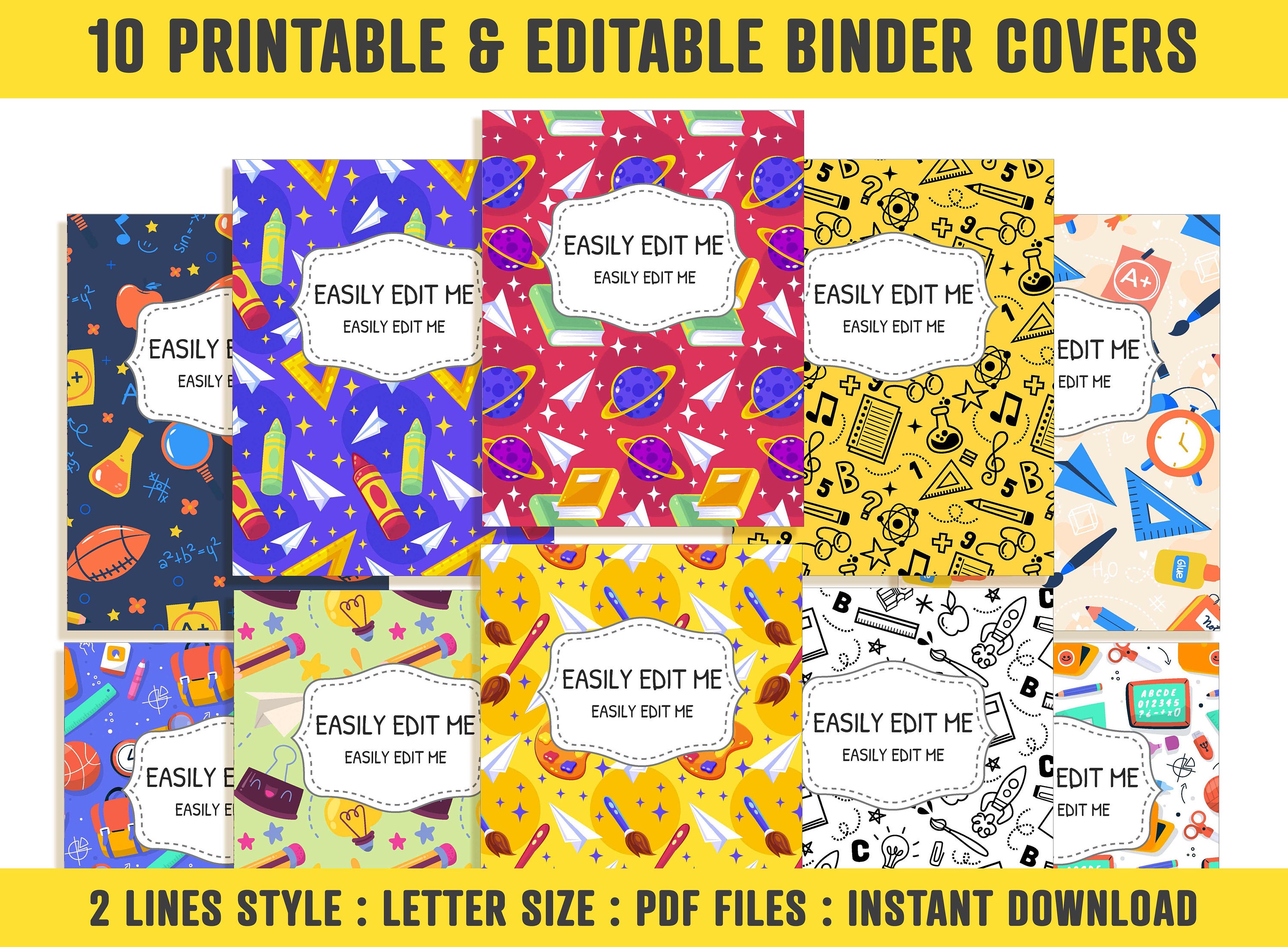 Back to School Binder Cover 10 Printable & Editable Binder - Etsy