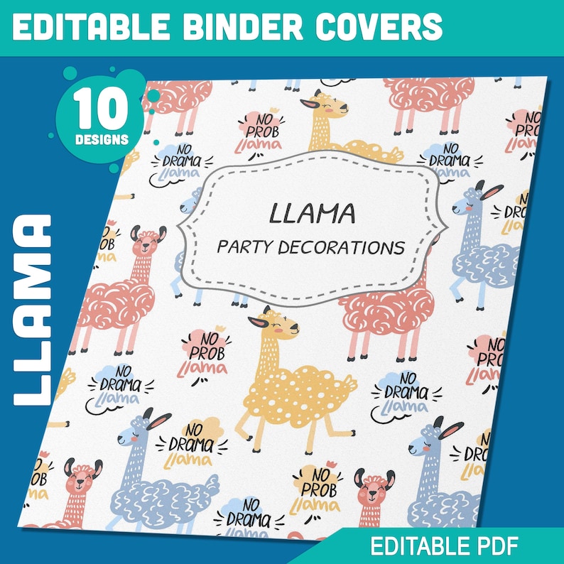 Llama Binder Cover, 10 Printable & Editable Coversspines, Binder Insert ...