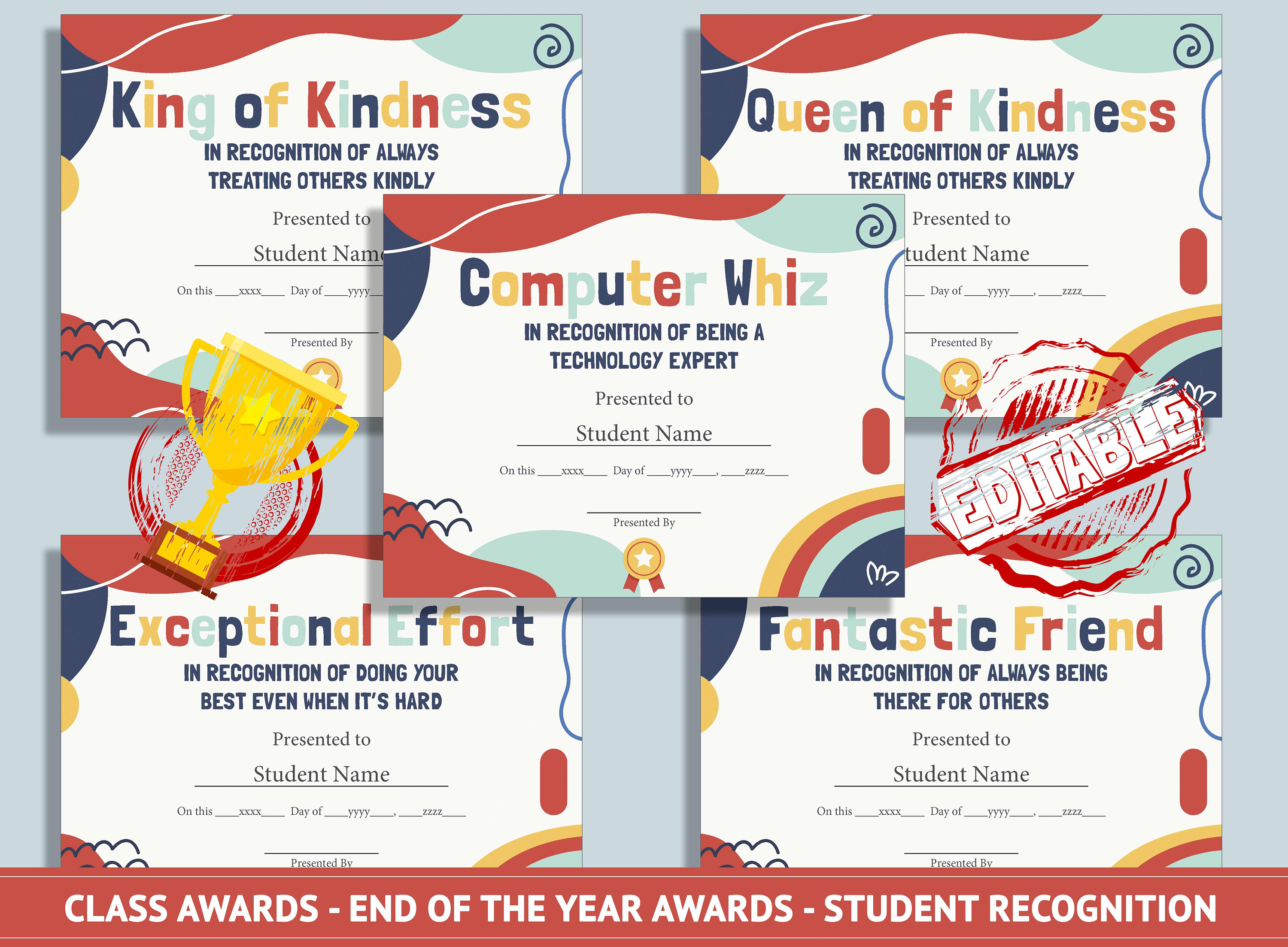 Editable Classroom Certificates End of the Year Awards Student ...