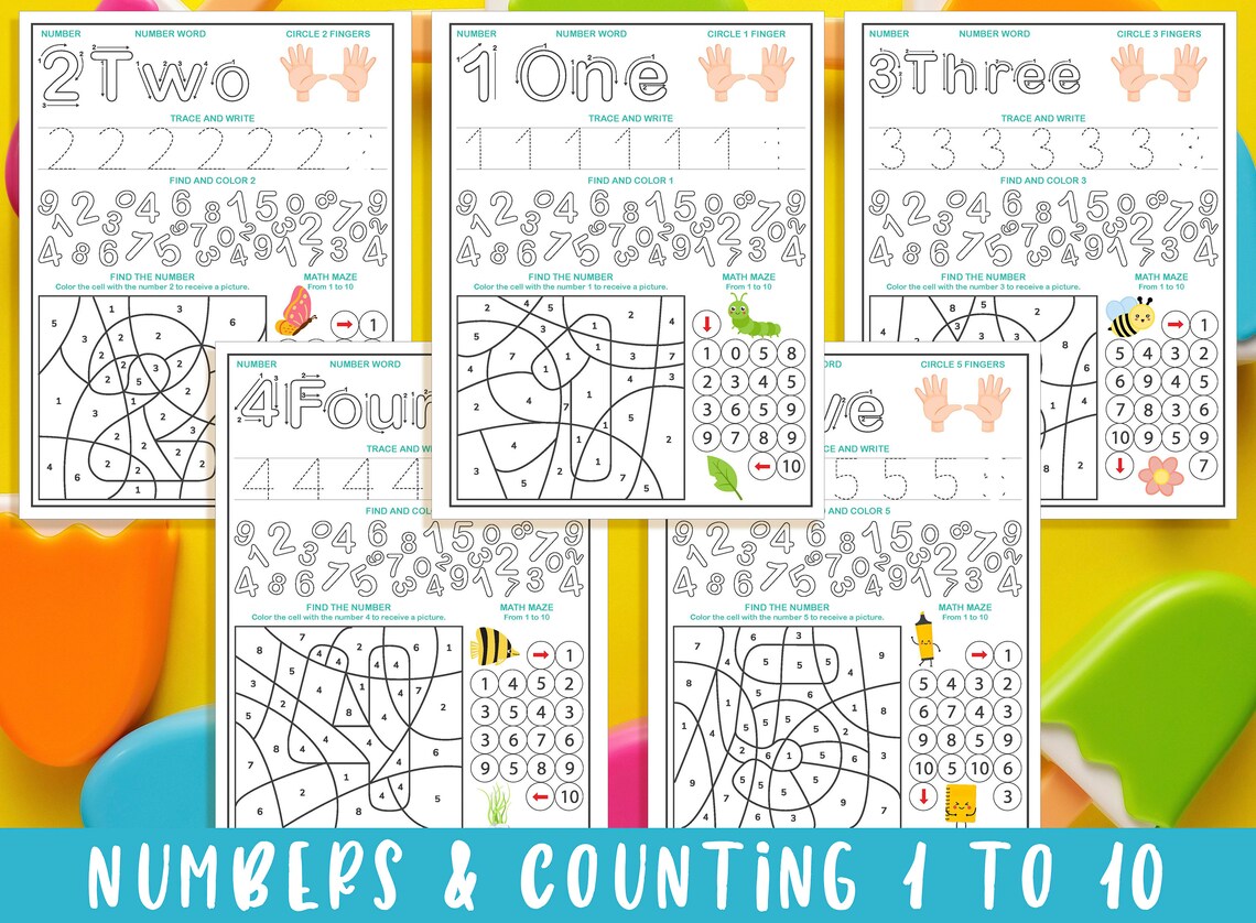 Numbers and Counting 1 to 10 Printable Worksheets. Number - Etsy