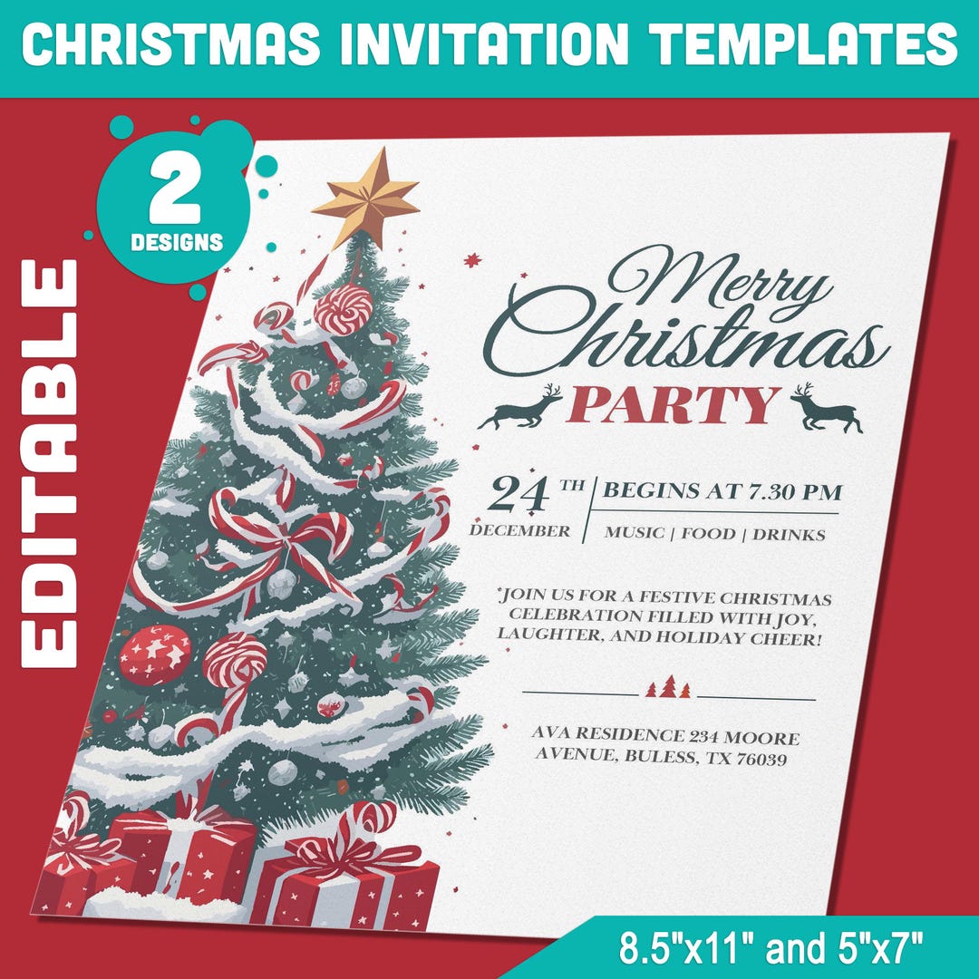 Editable Christmas Party Invitation Templates, Choose From 2 Designs ...