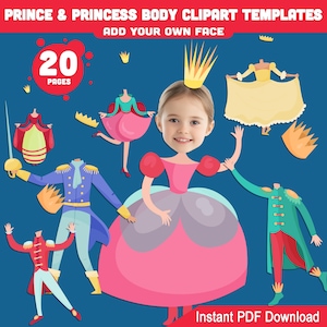 Prince and Princess Body Clipart Templates: Add Your Own Photo Face, 20 ...