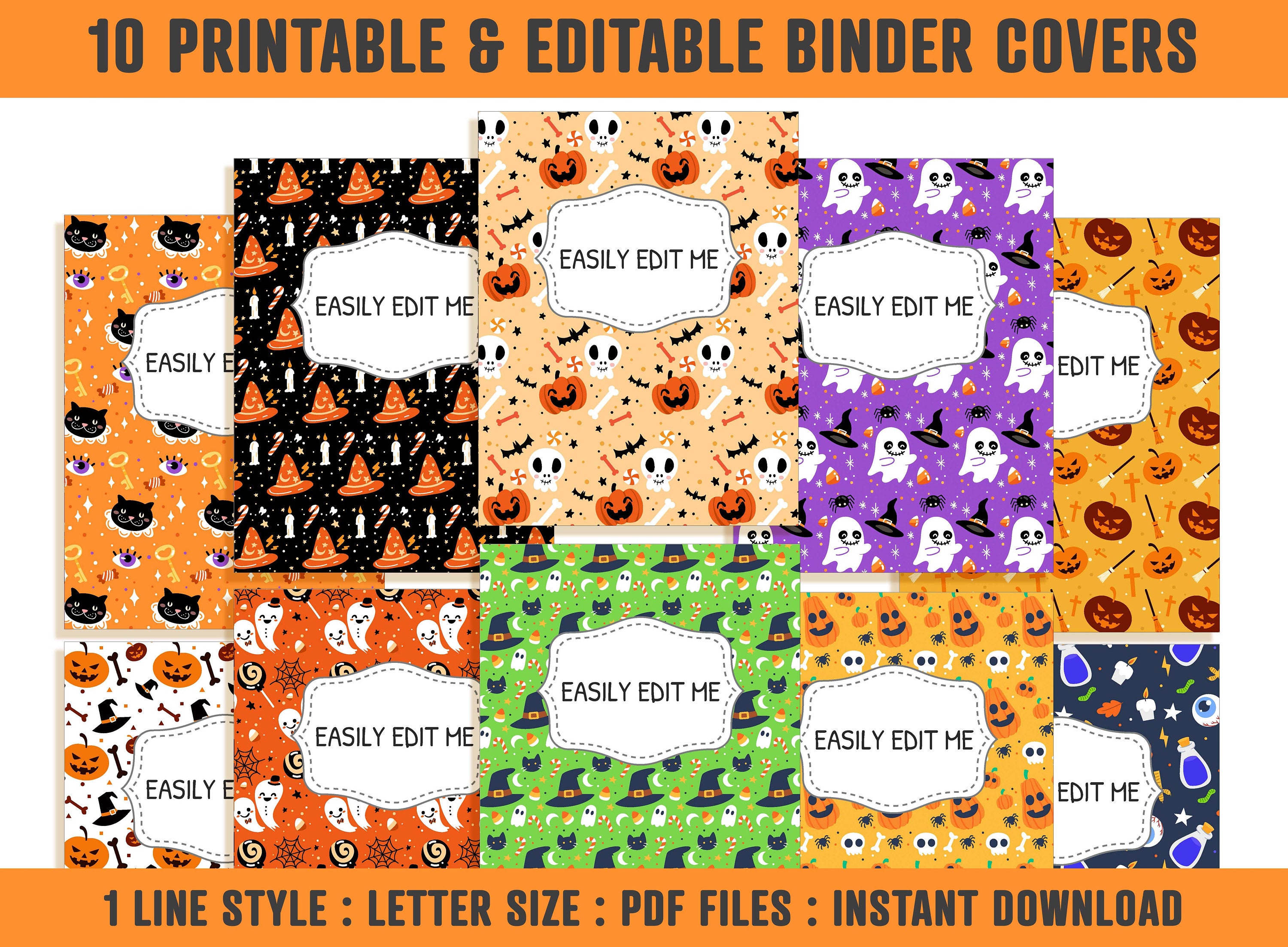 Halloween Binder Cover 10 Printable & Editable Binder - Etsy