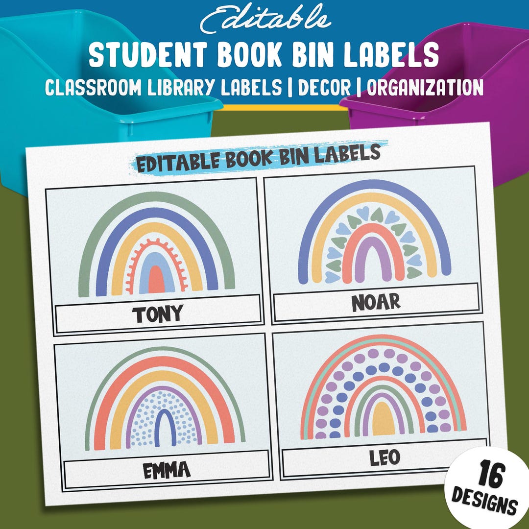 Editable Pastel Rainbow Book Bin Labels: 16 Customizable Designs for ...