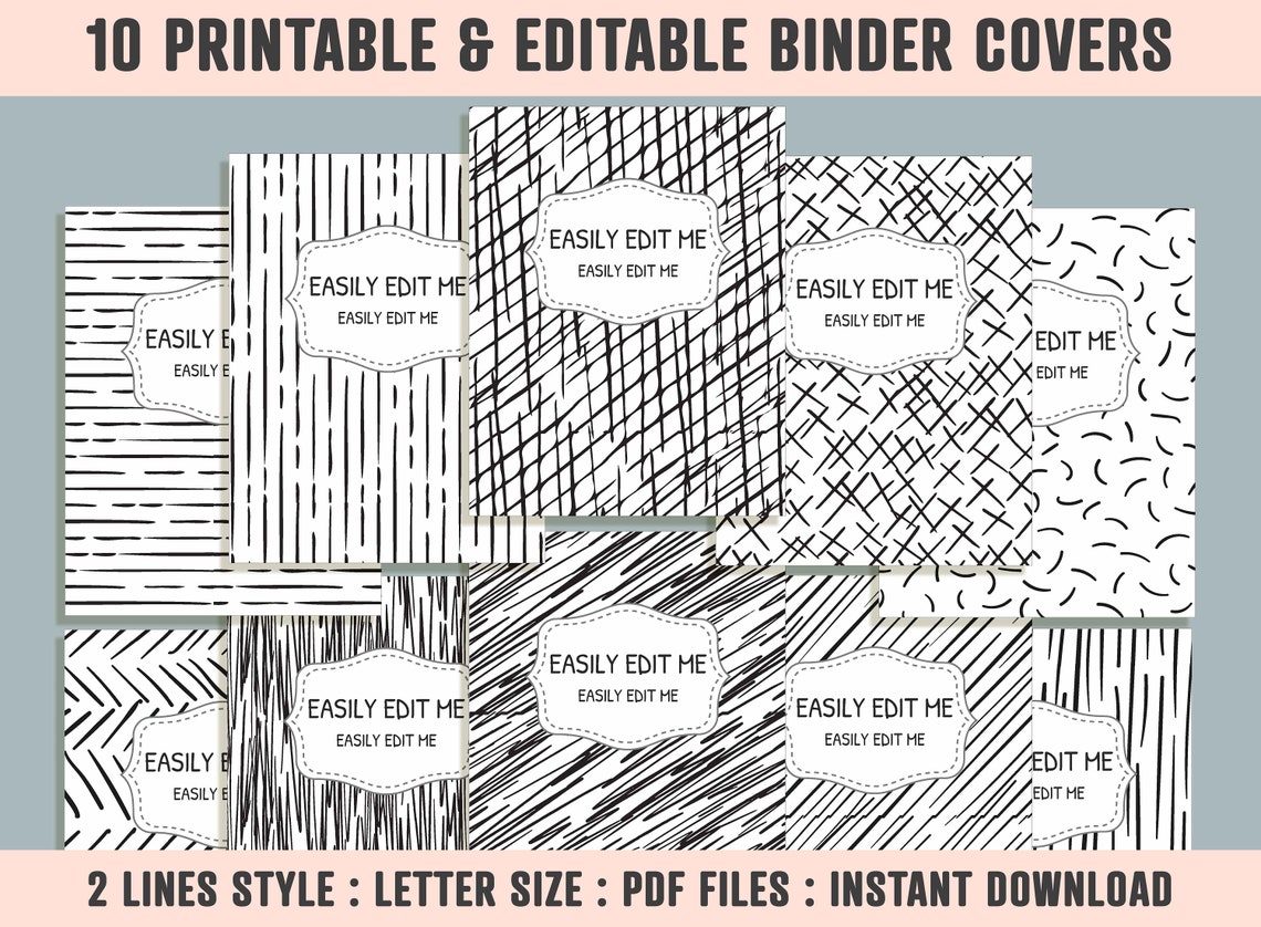 Engraving Hand Drawn Pattern Binder Cover, 10 Printable/editable Binder ...