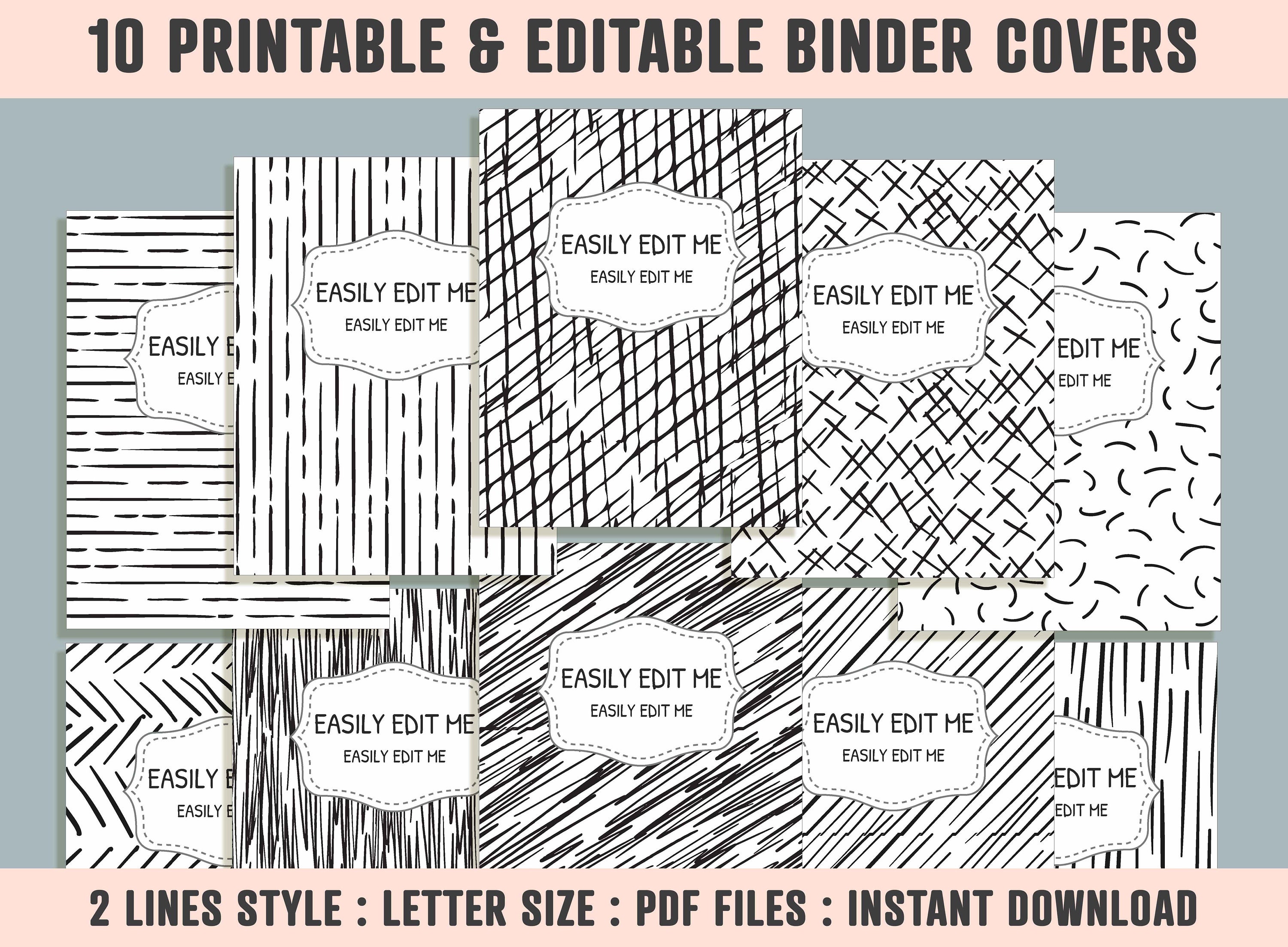 Engraving Hand Drawn Pattern Binder Cover, 10 Printable/editable Binder ...