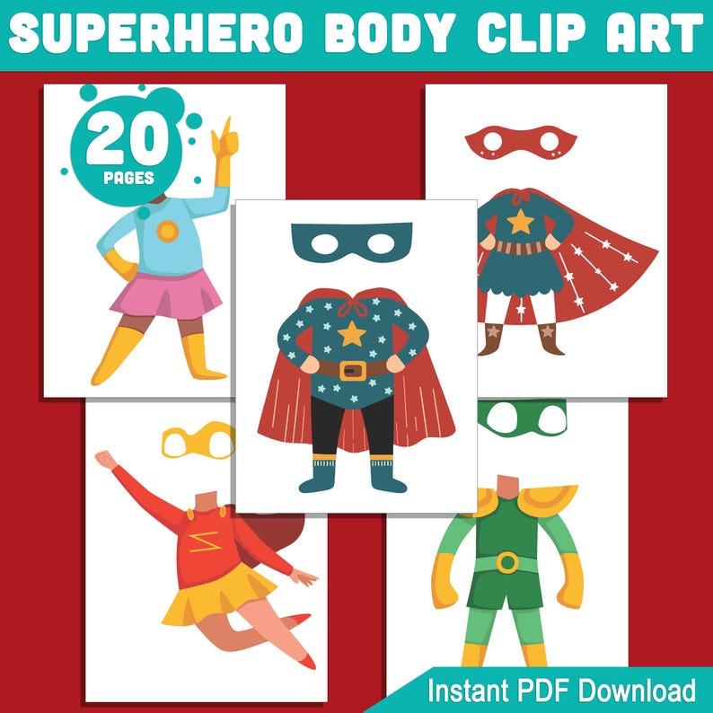 Superhero Body Cutout Clip Art: Add Your Own Face for a Customizable ...