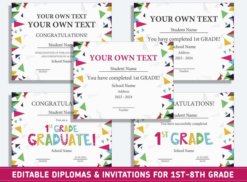 Editable 5th Grade Diploma, 1st to 8th Grade Diploma, Certificate of ...