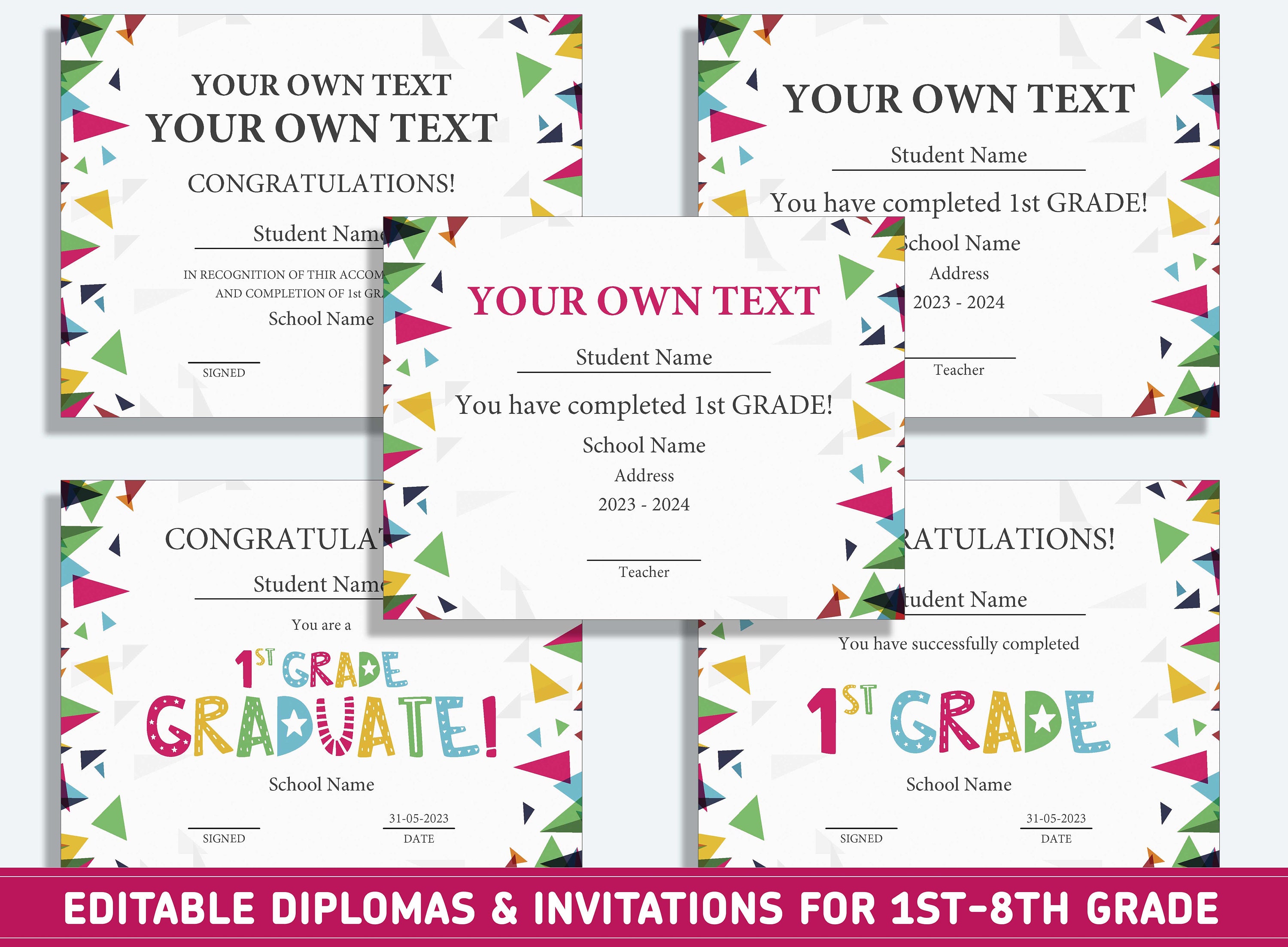 Editable 5th Grade Diploma, 1st to 8th Grade Diploma, Certificate of ...