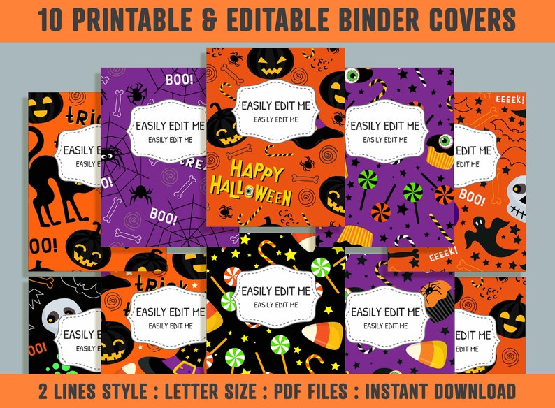 Halloween Cartoon Trick or Treat Binder Cover, 10 Printable & Editable ...