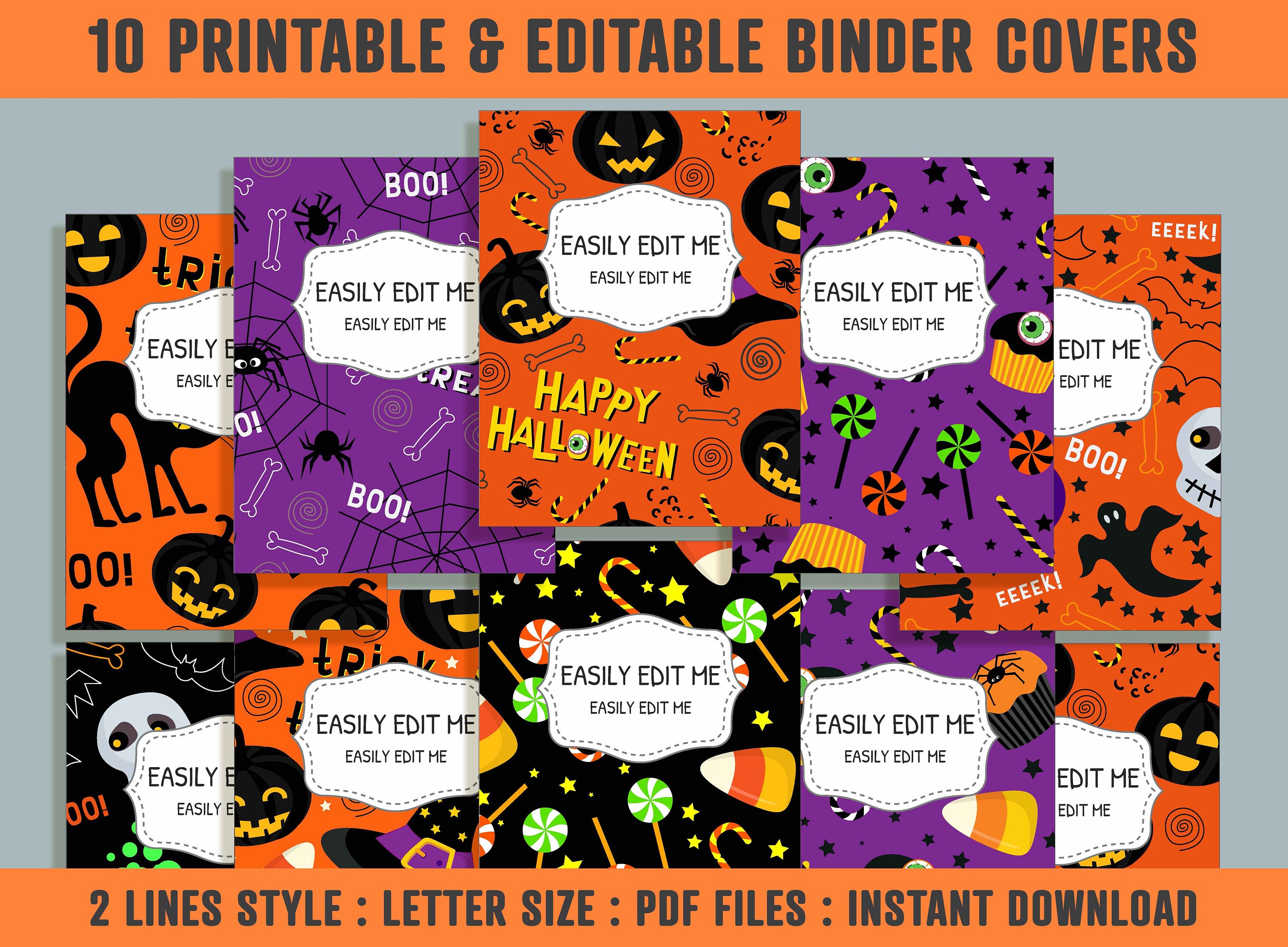 Halloween Cartoon Trick or Treat Binder Cover 10 Printable & - Etsy