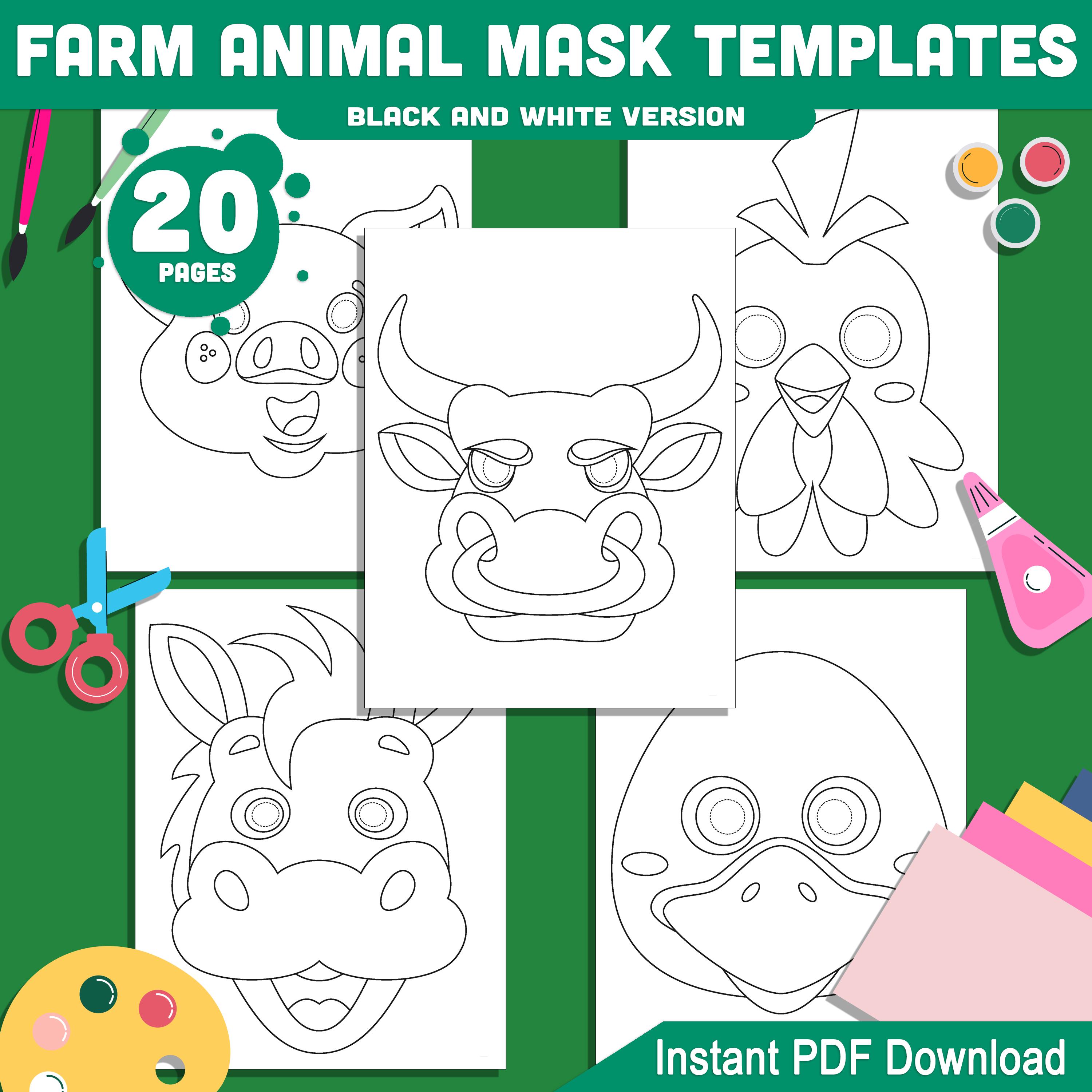 Printable Farm Animal Mask Templates: 20 Fun DIY Craft Pages for Kids ...