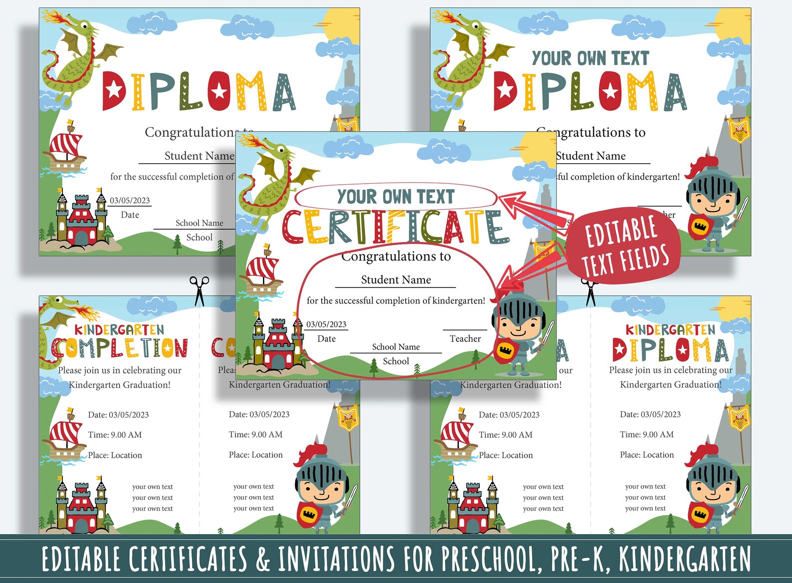 37 Editable Pages of Knight and Dragon-themed Diplomas, Certificates ...
