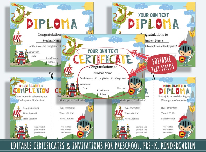 37 Editable Pages of Knight and Dragon-themed Diplomas, Certificates ...