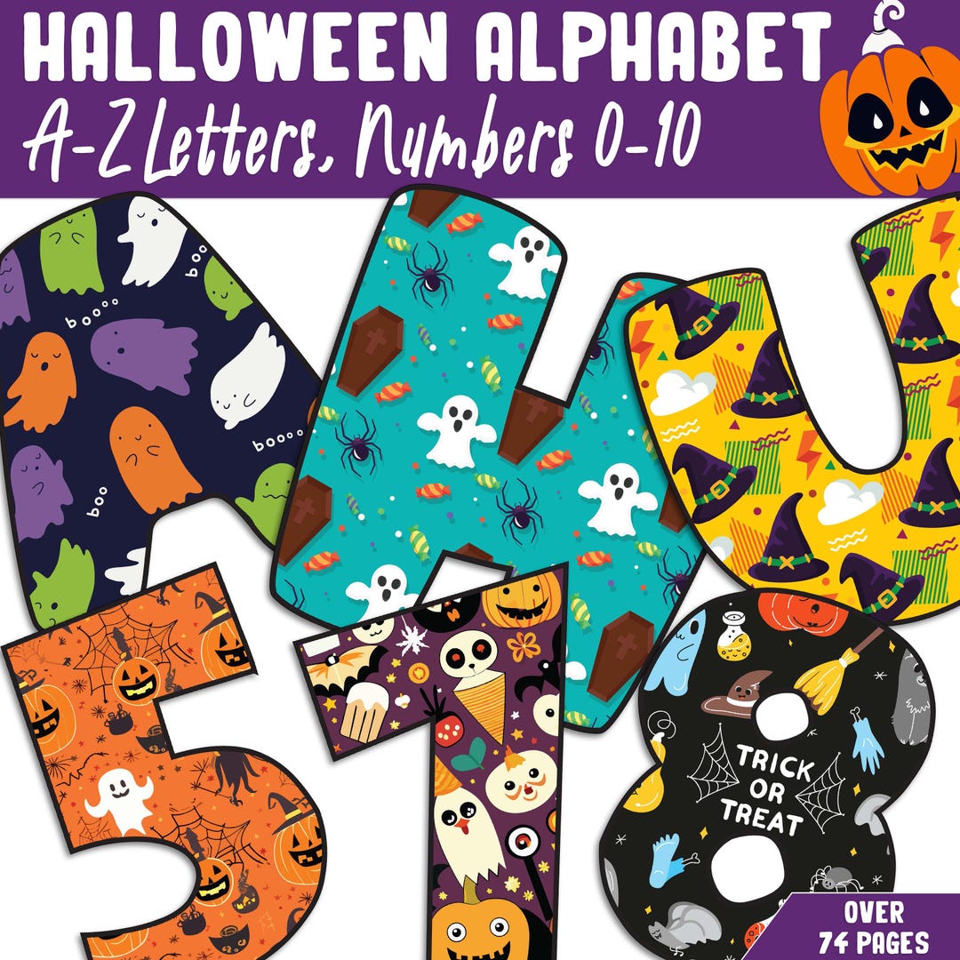 Halloween Alphabet, Spooky Bulletin Board Letters A-Z, Numbers 0-10, 1 ...
