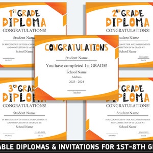 Editable 6th Grade Awards, 1st to 8th Grade Diploma, Certificate of ...