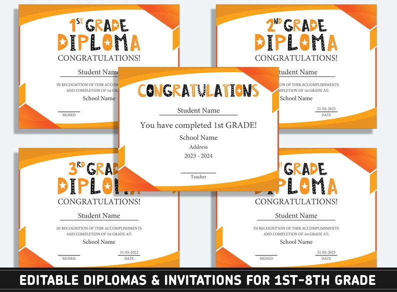 Editable 6th Grade Awards, 1st to 8th Grade Diploma, Certificate of ...