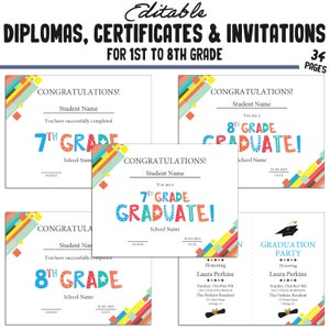 Editable Diplomas for 5th Grade, Certificates for 1st-8th Grade ...